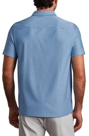 RHONE Commuter Stripe Performance Polo - Arctic Blue Stripe