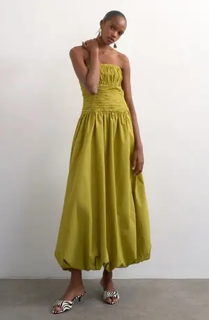 Topshop Premium Strapless Bubble Hem Dress - Mgreen