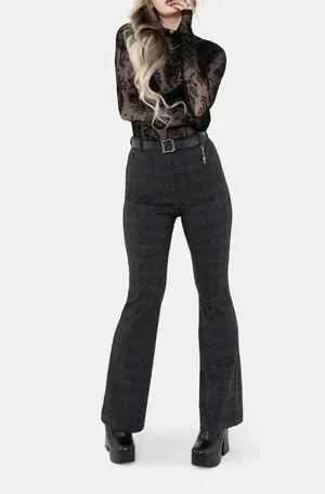 DISTURBIA Moura Check Flare Trouser With Charm
