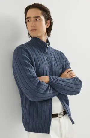 Brunello Cucinelli Ribbed Cashmere Zip-up Cardigan