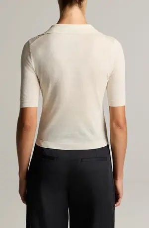 Vince Elbow Slv Tipped Polo - Off White/ink