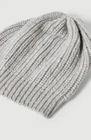 Brunello Cucinelli Cashmere And Silk Diamond Yarn Knit Beanie - Pebble