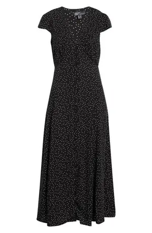 NOBODY'S CHILD Avery Polka Dot Midi Dress - Black