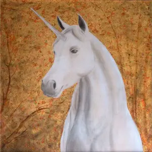 ANNETTE AMOROSO Unicorn Print Silk Modal Scarf - Ivory/orange