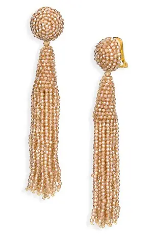 Oscar De La Renta Beaded Conical Tassel Drop Earrings - Champagne