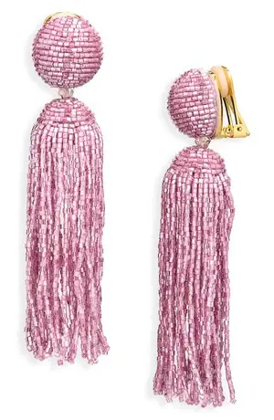 Oscar De La Renta Beaded Tassel Clip-on Drop Earrings - Pink