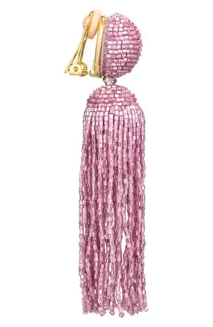 Oscar De La Renta Beaded Tassel Clip-on Drop Earrings - Pink