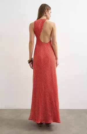 Topshop Beaded Stripe Halter Maxi Dress