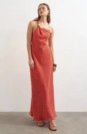 Topshop Beaded Stripe Halter Maxi Dress