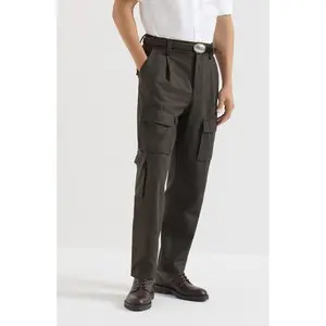 Brunello Cucinelli Virgin Wool Flannel Cargo Trousers - Brown