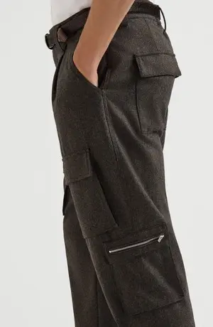 Brunello Cucinelli Virgin Wool Flannel Cargo Trousers - Brown