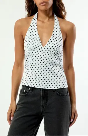PACSUN Sally Woven Halter Top - Polka Dot