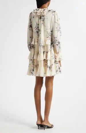 Cinq À Sept Floral Tiered Ruffle Trim Dress