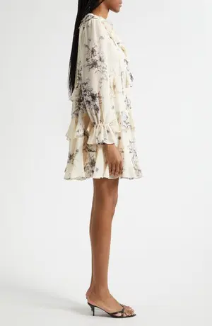 Cinq À Sept Floral Tiered Ruffle Trim Dress