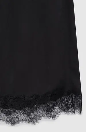 ANINE BING Shelby Satin Midi Skirt With Lace Trim - Black