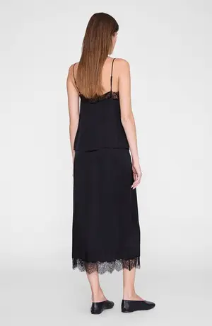 ANINE BING Shelby Satin Midi Skirt With Lace Trim - Black