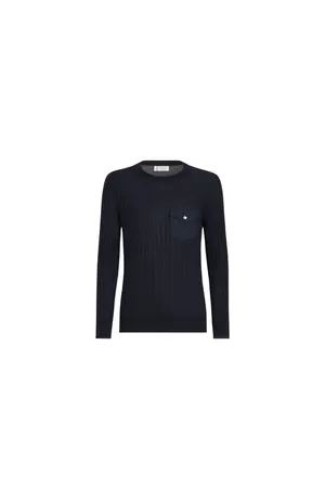 Brunello Cucinelli Cashmere And Silk Ribbed Sweater With Chest Pocket - Navy Blue