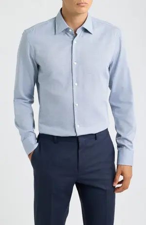 BOSS Hank Slim Fit Micropattern Cotton Dobby Dress Shirt