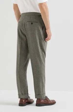 Brunello Cucinelli Virgin Wool Flannel Trousers With Double Pleats And Waist Tabs
