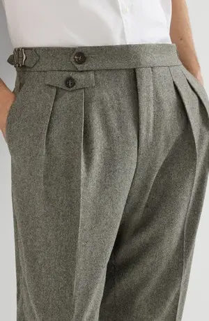 Brunello Cucinelli Virgin Wool Flannel Trousers With Double Pleats And Waist Tabs