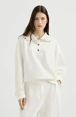 Brunello Cucinelli Cotton Smooth French Terry Sweatshirt With Logo - White