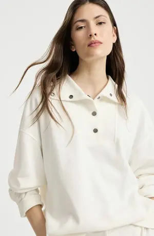 Brunello Cucinelli Cotton Smooth French Terry Sweatshirt With Logo Embellishment