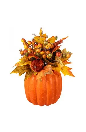 GLITZHOME 15"h Fall Velvet Pumpkin