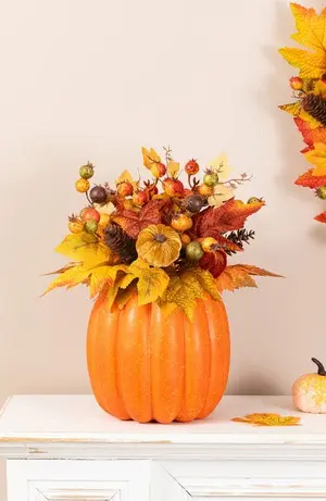 GLITZHOME 15"h Fall Velvet Pumpkin