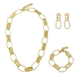 RARE MATTERS JEWELRY Plated Link Necklace, Bracelet & Earrings Set - Gold