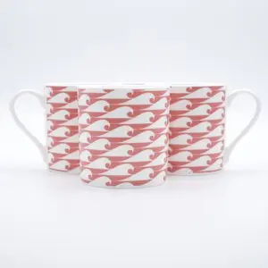 THE CORNISH SURFER Fine Bone China Small Wave Mug Set| Wild Salmon Pink - White