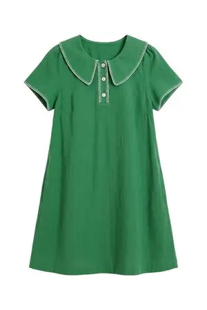 LOUCHE Dot Blanket Stitch A-line Mini Dress - Green