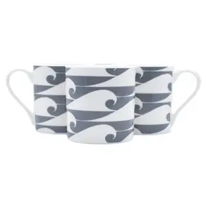 THE CORNISH SURFER White / Grey Fine Bone China Big Wave Mug Set| Silver Surf Grey, White - White/grey