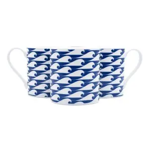 THE CORNISH SURFER Blue / White Fine Bone China Small Wave Mug Set|coastal Blue, White - Blue/white