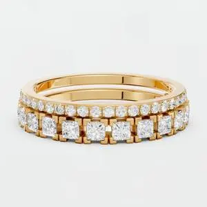 AYA FINE JEWELRY 14k Gold Princess And Round Diamond Double Band Ring - Yellow