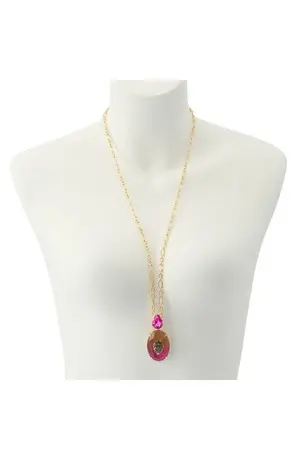 Kurt Geiger Gemstone Long Pendant Necklace - Pink Multi