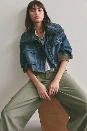 Free People We The Free Heart Land Cozy Denim Cropped Jacket - Blue Acre