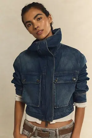 Free People We The Free Heart Land Cozy Denim Cropped Jacket - Blue Acre