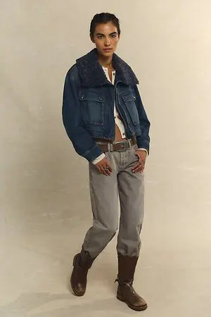 Free People We The Free Heart Land Cozy Denim Cropped Jacket