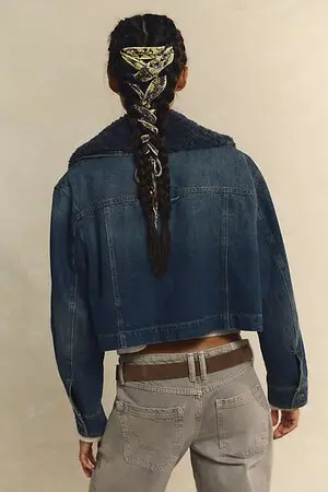 Free People We The Free Heart Land Cozy Denim Cropped Jacket
