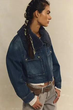 Free People We The Free Heart Land Cozy Denim Cropped Jacket