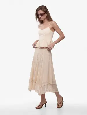 Koton Asymmetric Trim Flowy Layered Midi Skirt