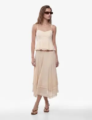 Koton Asymmetric Trim Flowy Layered Midi Skirt