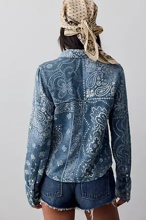 Free People We The Free Second Chances Printed Button Down Shirt