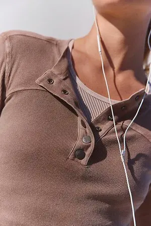 Free People FREE PEOPLE Long Sleeve Henley Top Sandstorm