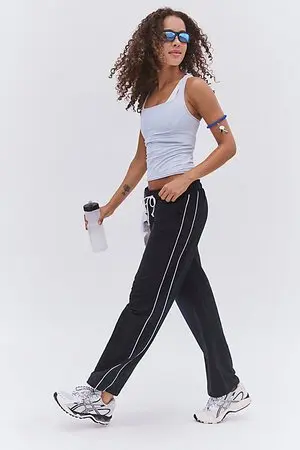 Free People Down Low Track Pants With Sporty Striping - Black Combo