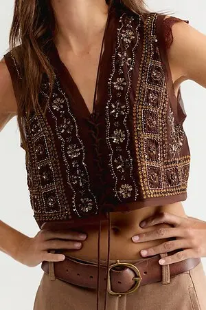 Free People Embellished Cropped Vest - Brown