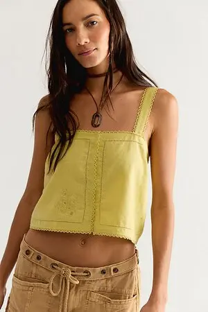 Free People Nora Embroidered Top - Dusted Palm