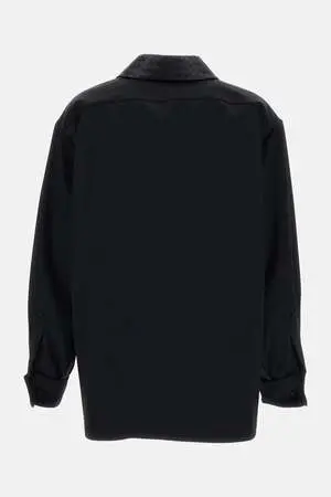 Bottega Veneta Wool Shirt With Intrecciato Leather Collar
