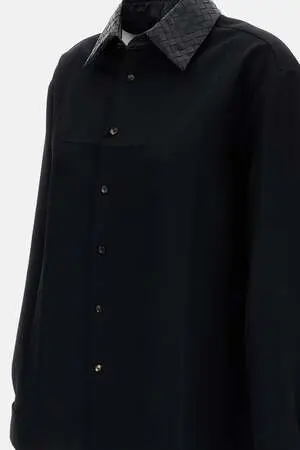 Bottega Veneta Wool Shirt With Intrecciato Leather Collar