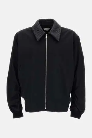 Bottega Veneta Cotton Blend Bomber Jacket With Intrecciato Collar - Black